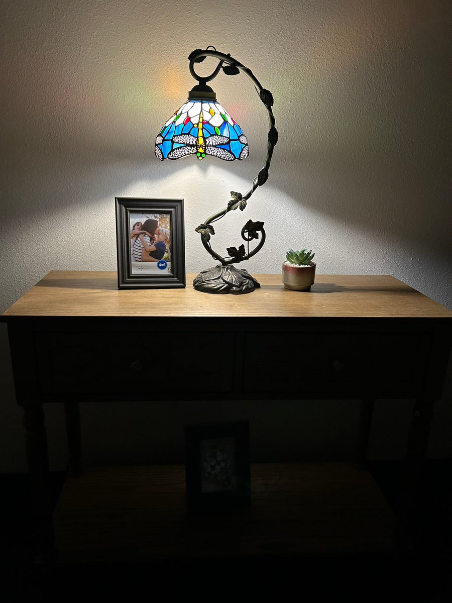 Enjoy Tiffany Style Table Lamp Dragonfly Blue Stained Glass ET0862 ...