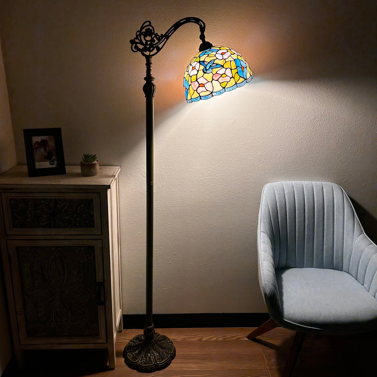 Enjoy Tiffany Style Floor Lamp Hummingbird Flowers Stained Glass Goose ...